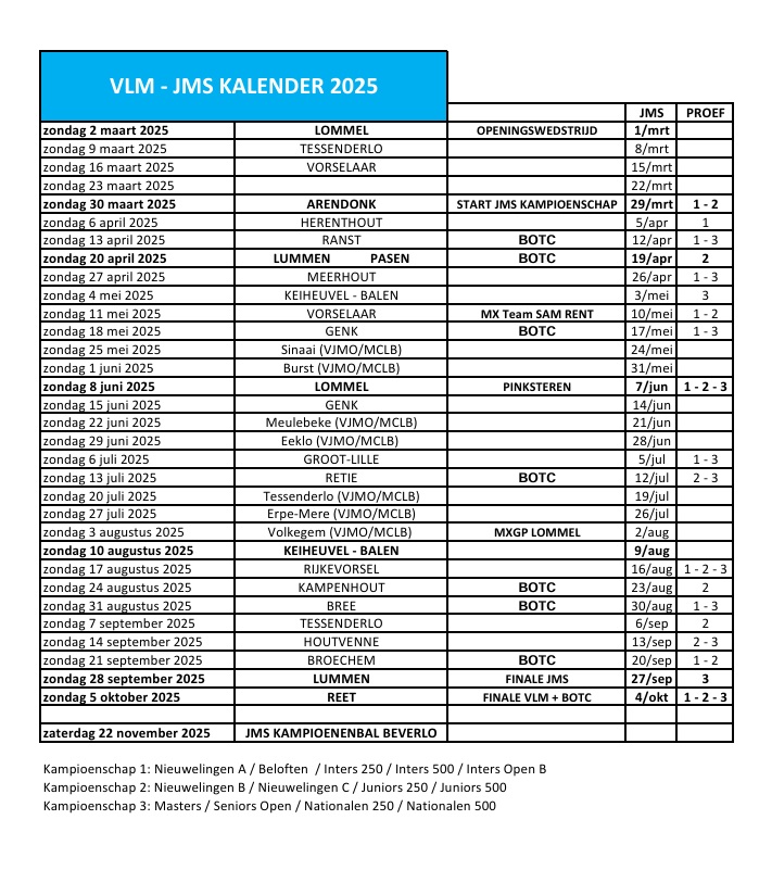 Crosskalender VLM en JMS | VLM & JMS-Cross